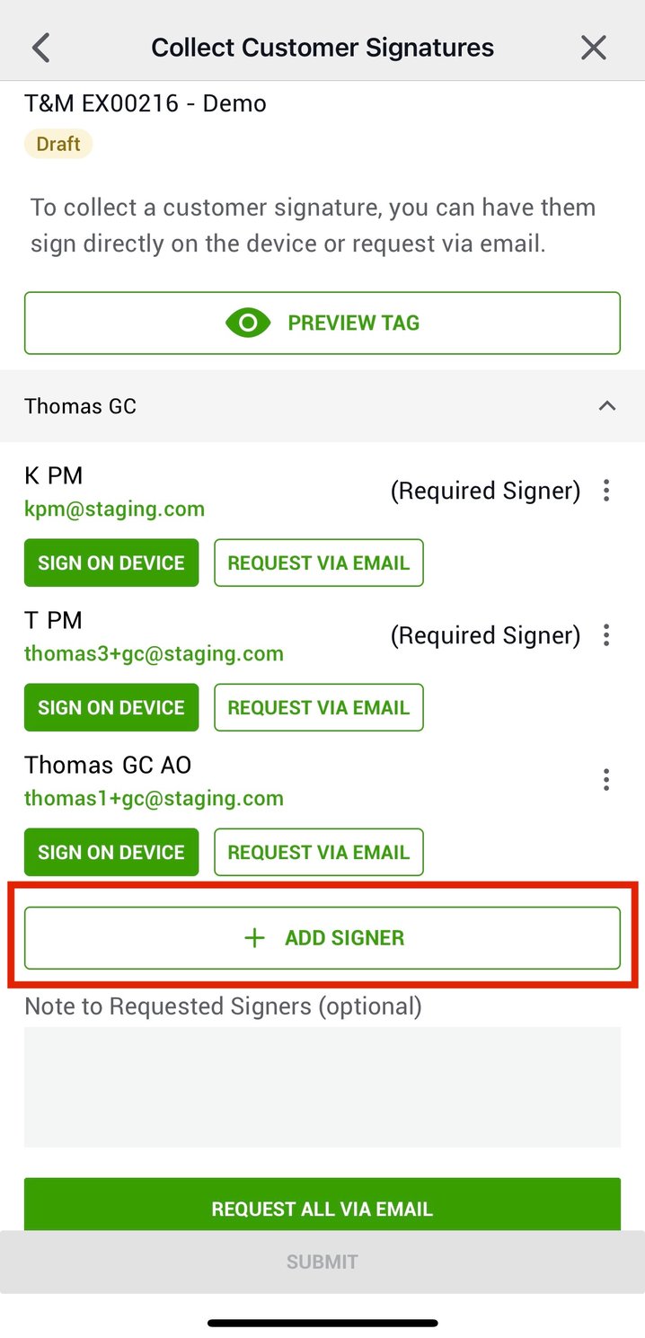 T&M Tag Multiple Signature Feature