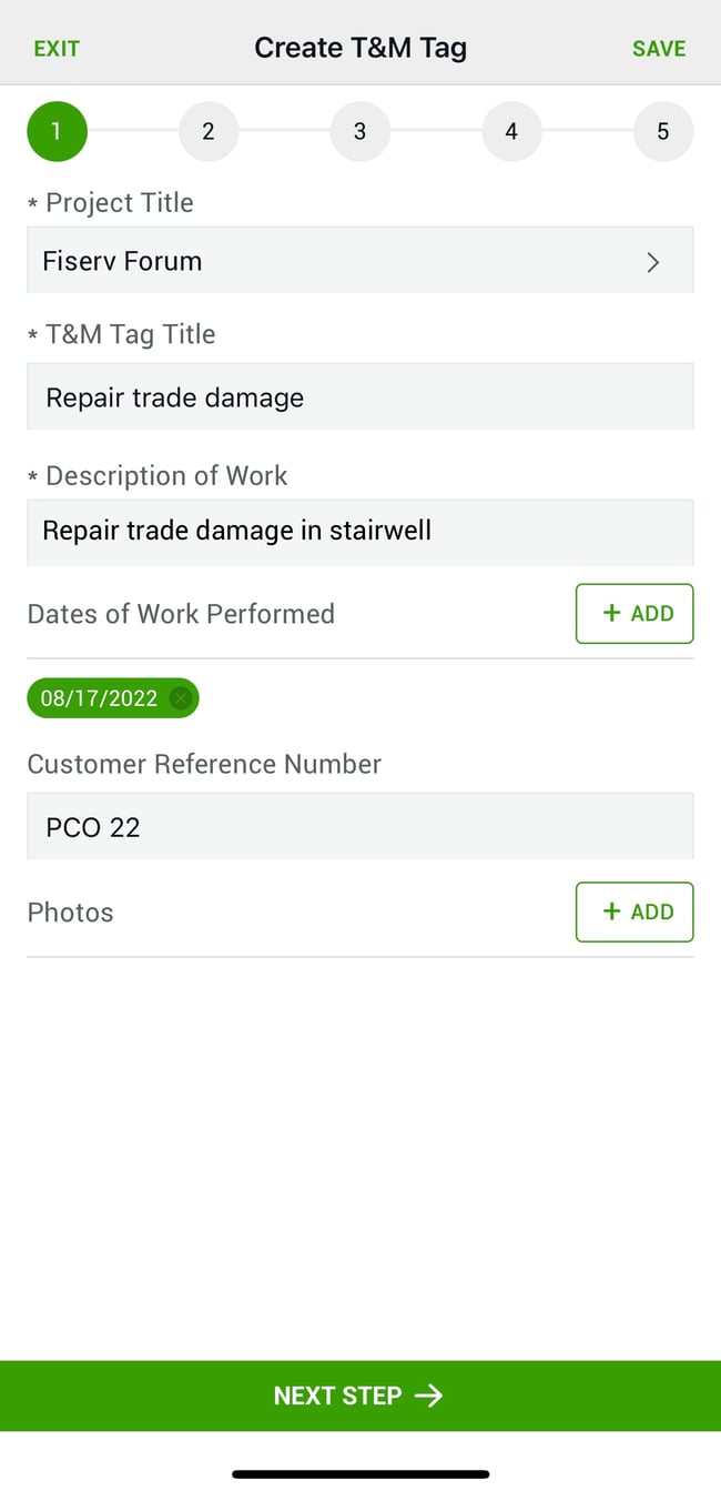 Create a Time and Material Tag on the Clearstory Mobile App