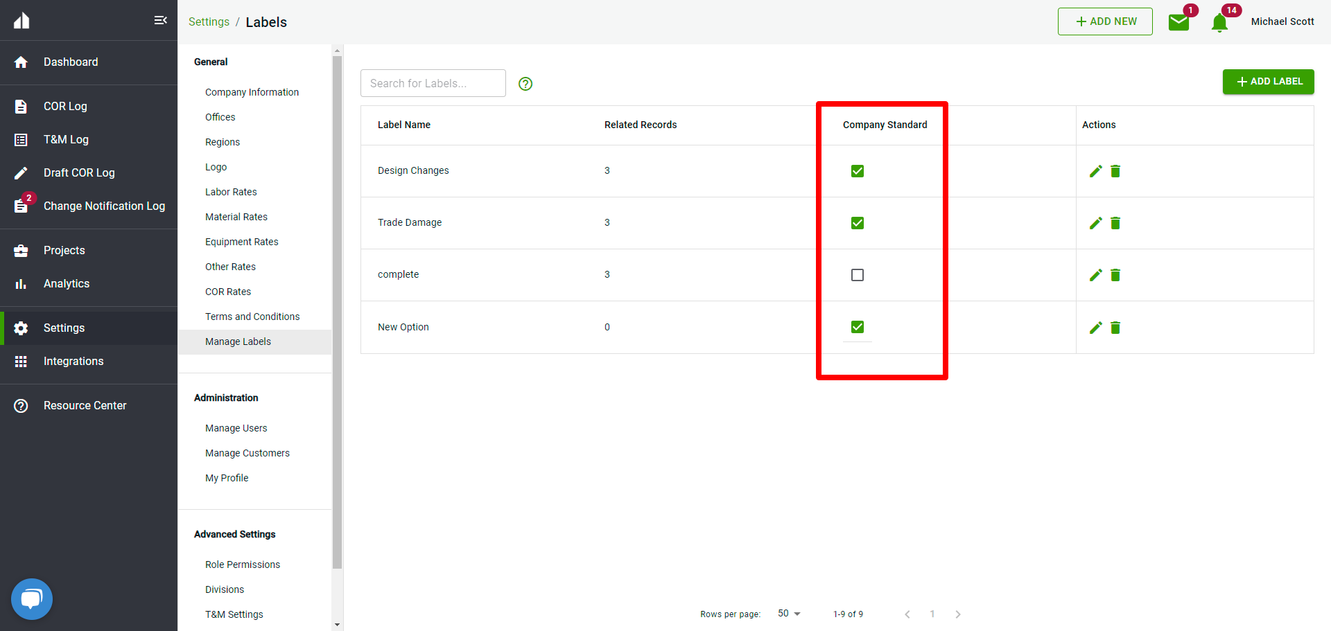 Creating and Adding Labels to T&M Tags and COR's