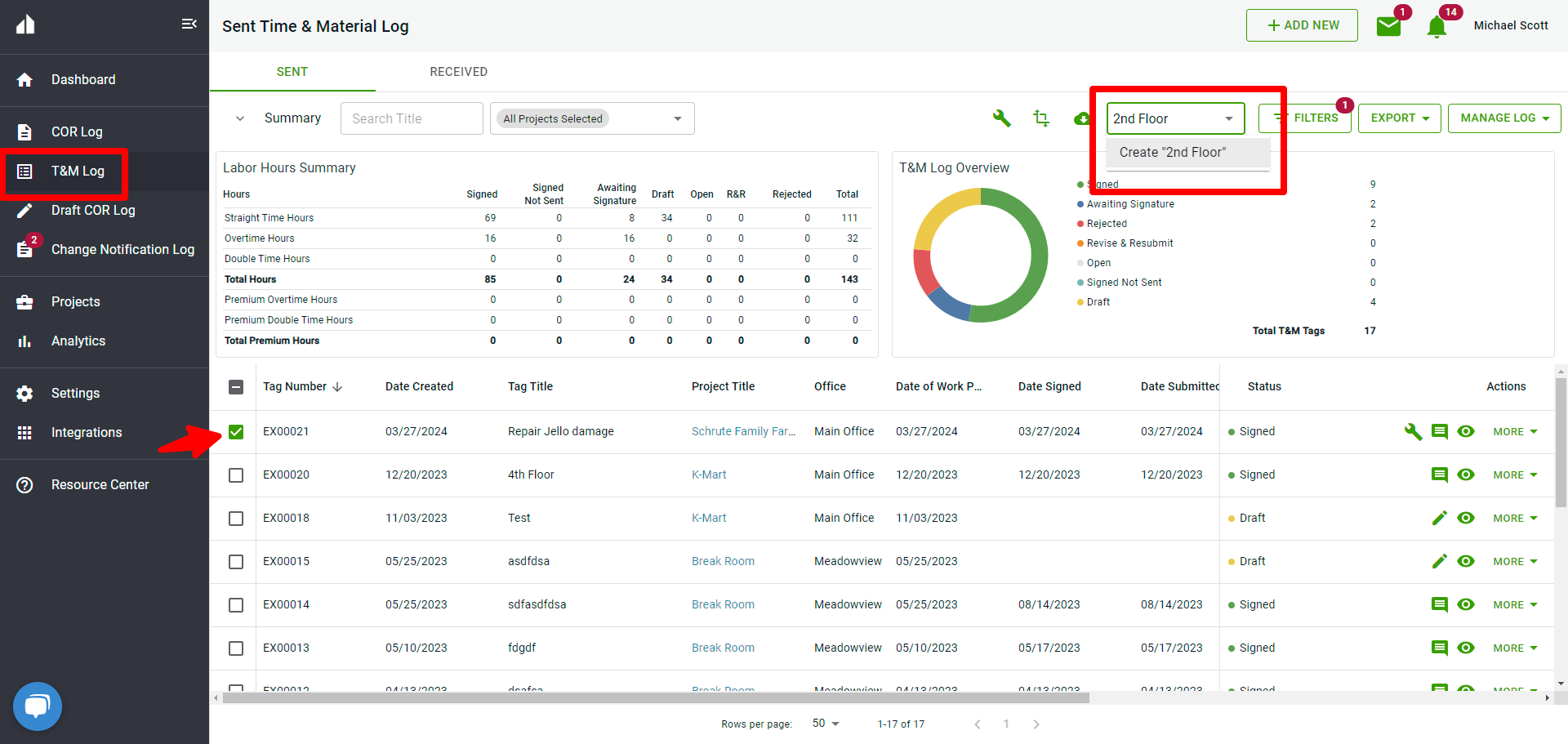 Creating and Adding Labels to T&M Tags and COR's