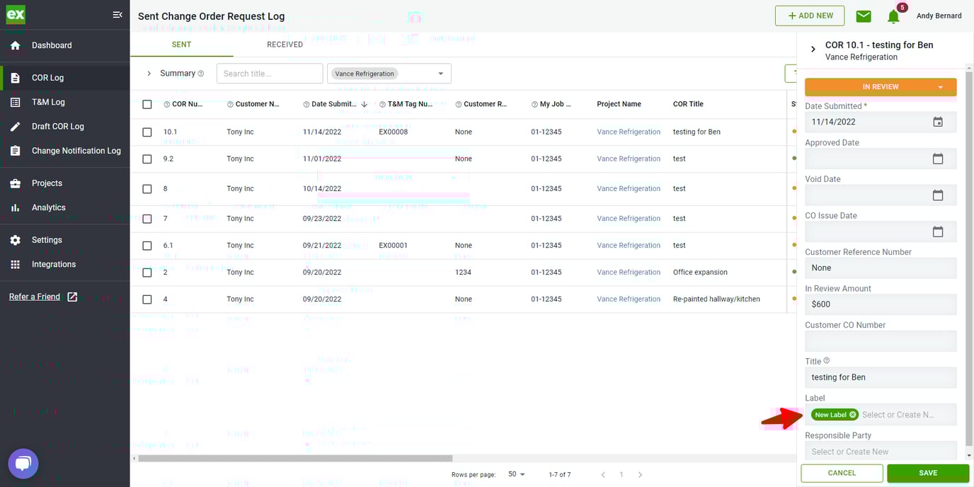 Creating and Adding Labels to T&M Tags and COR's