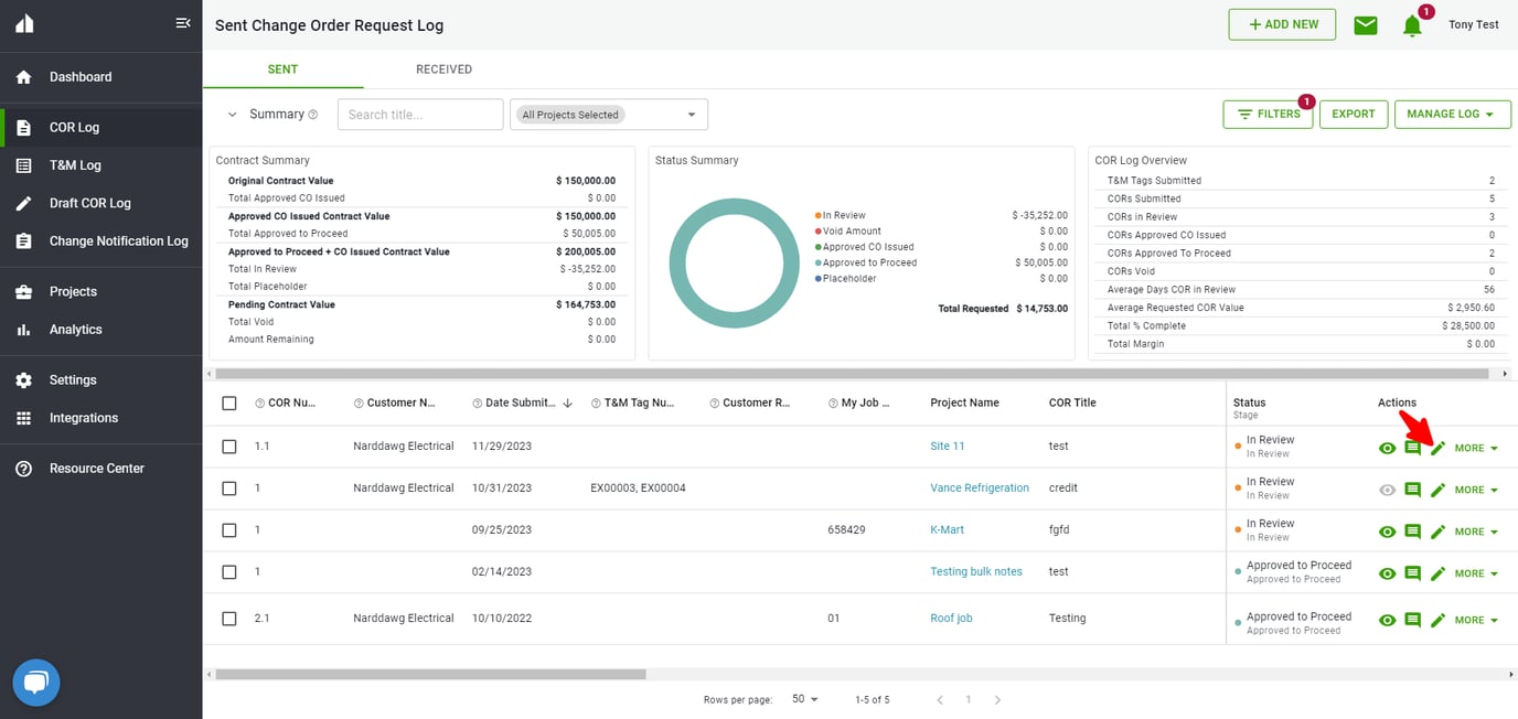 How to Add Internal Notes to your Change Order Request (COR)