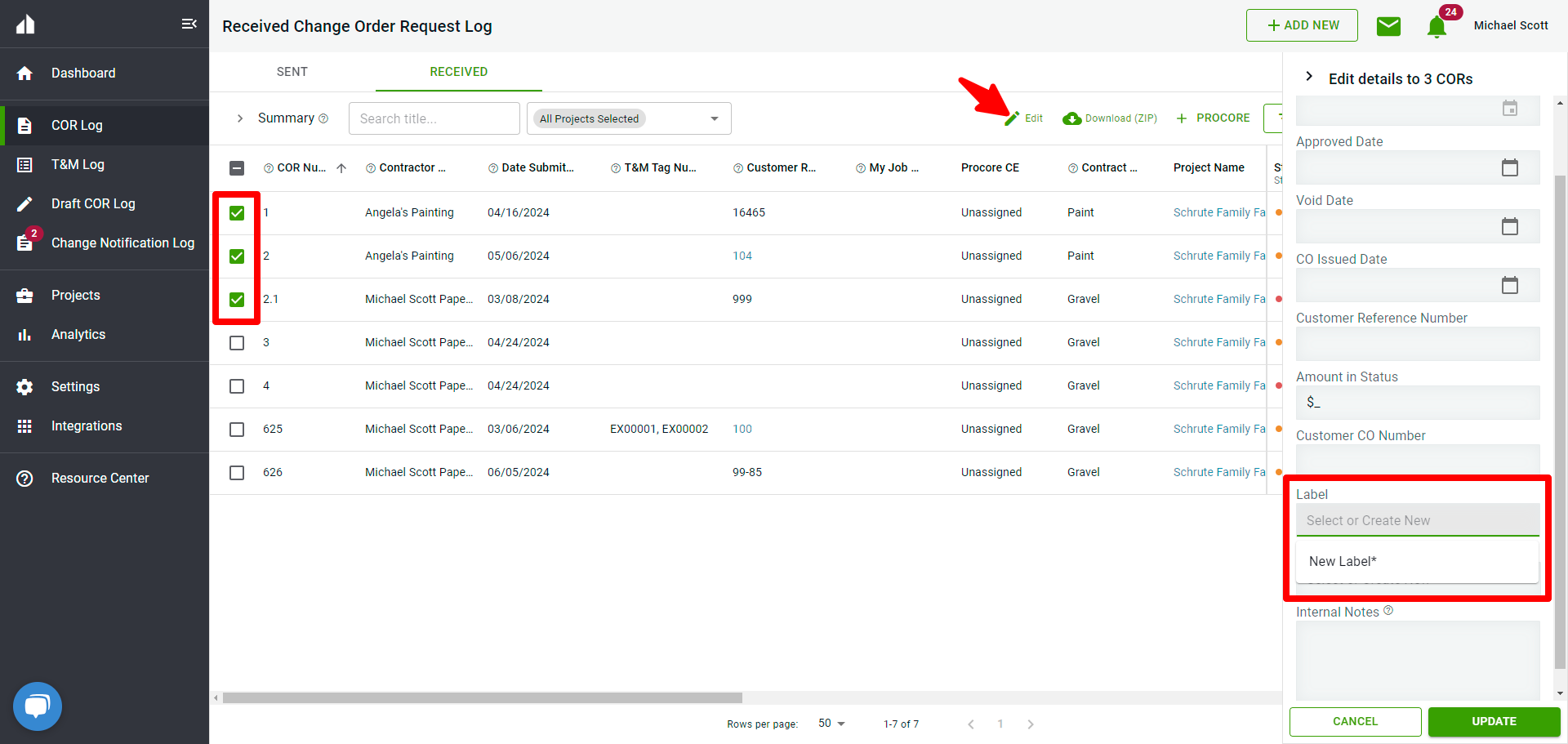 Creating and Adding Labels to T&M Tags and COR's