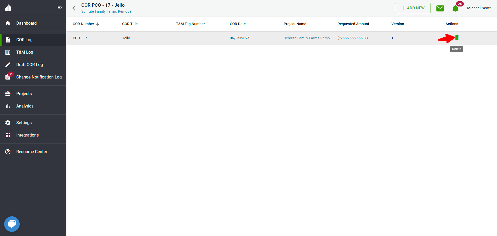 How to Delete a Change Order Request (COR)