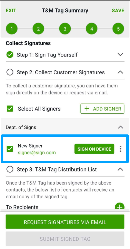 T&M Tag Multiple Signature Feature