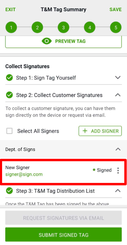 T&M Tag Multiple Signature Feature