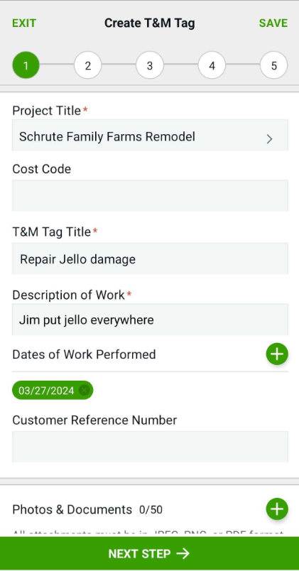 Create a Time and Material Tag on the Clearstory Mobile App