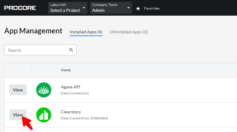 Adding the Clearstory App in Procore
