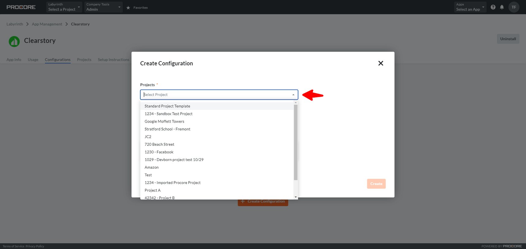Adding the Clearstory App in Procore