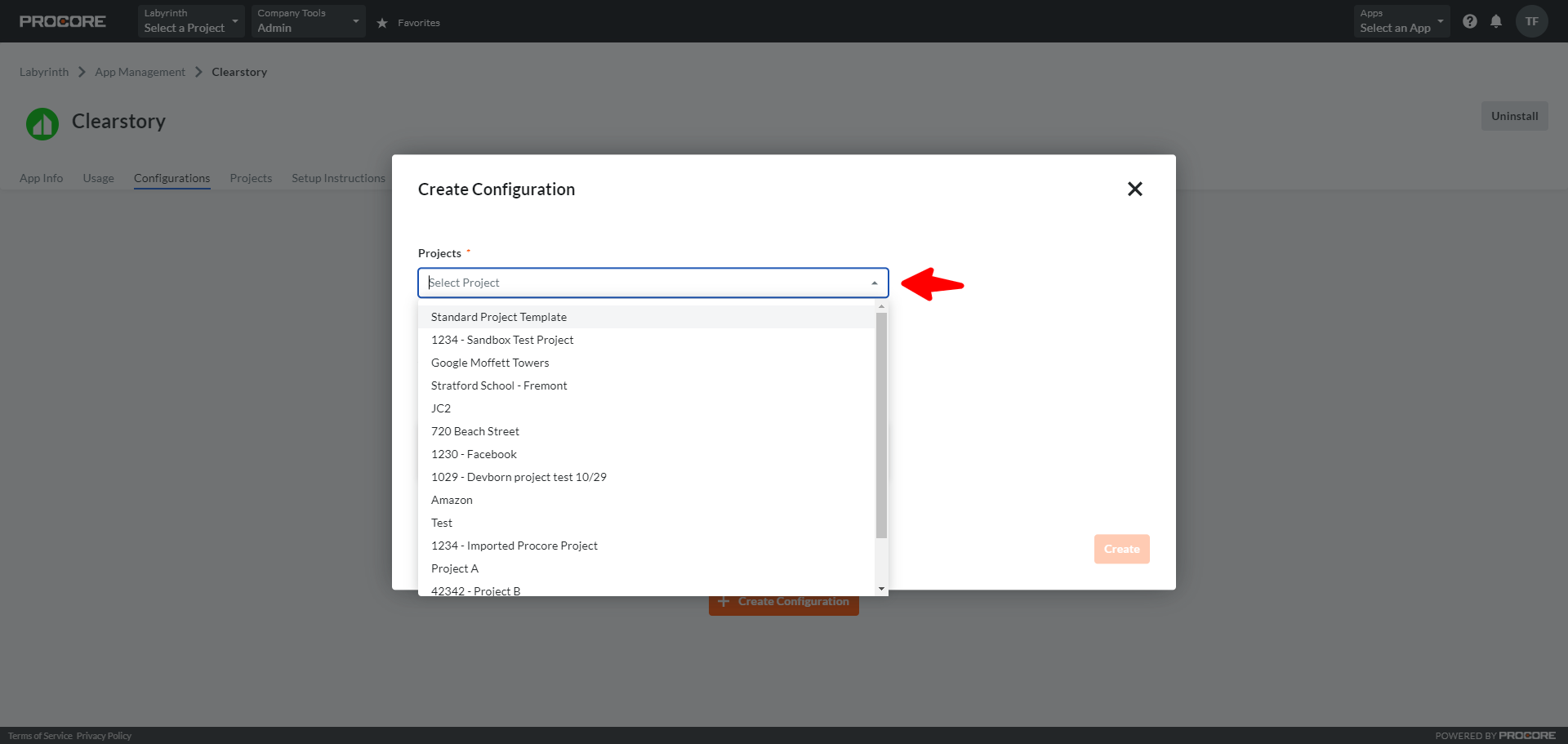 Adding the Clearstory App in Procore
